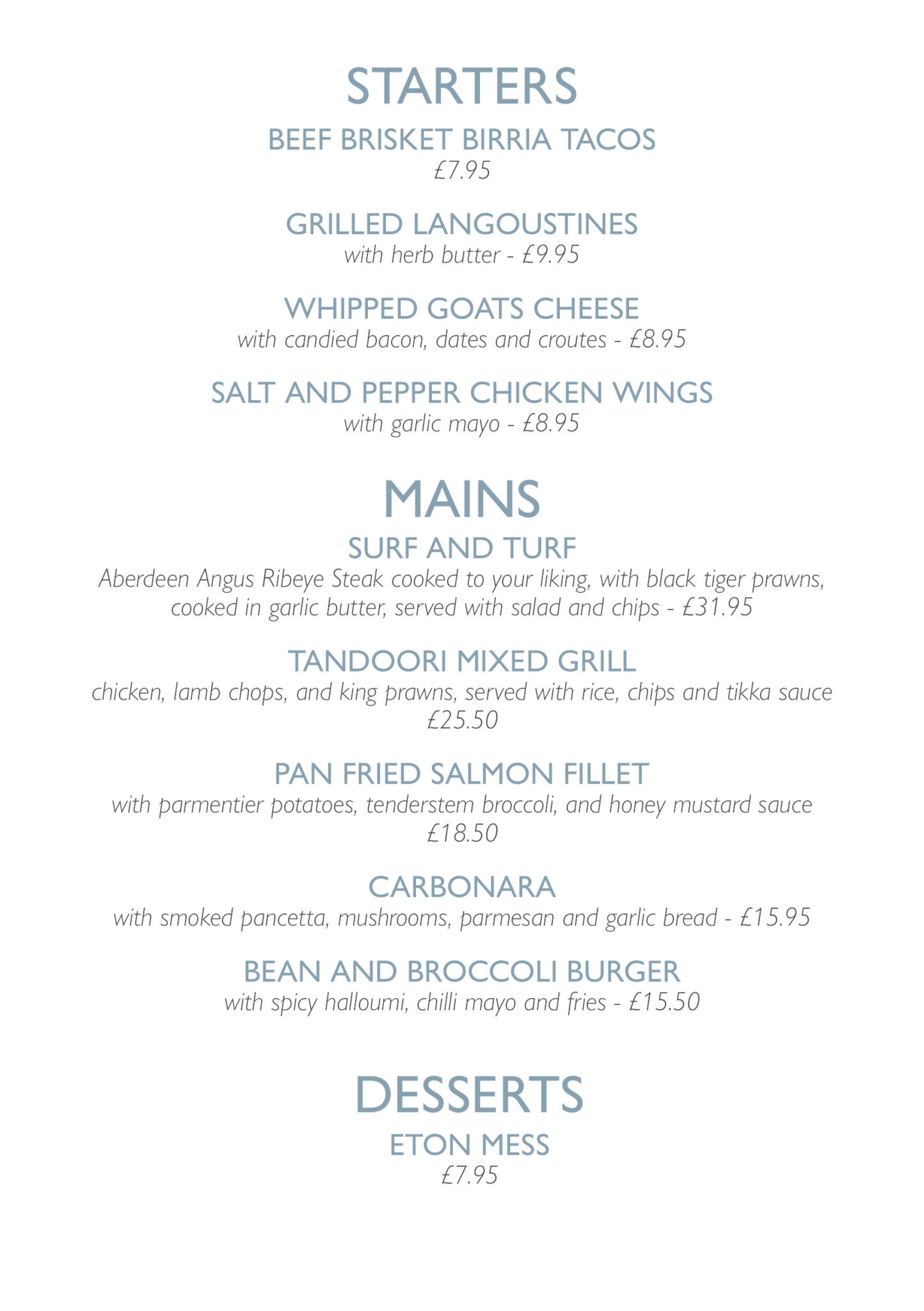 Menus – The Patten Arms