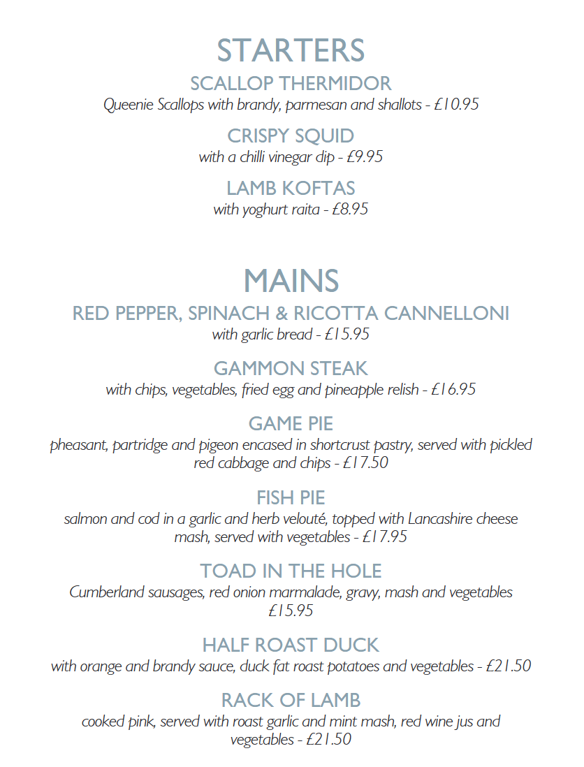 Menus – The Patten Arms