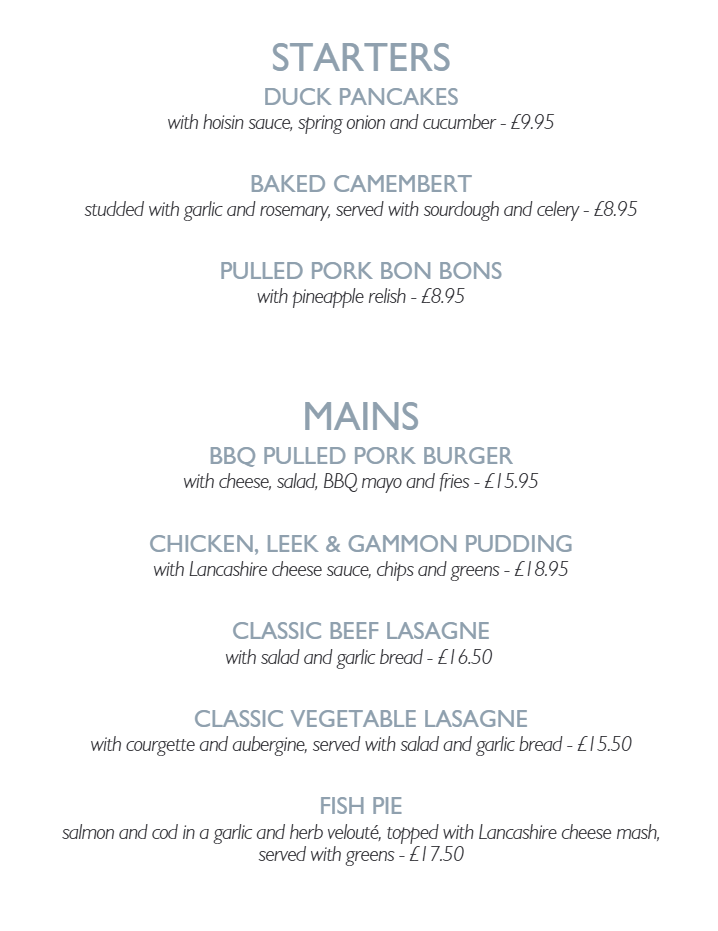 Menus - The Patten Arms