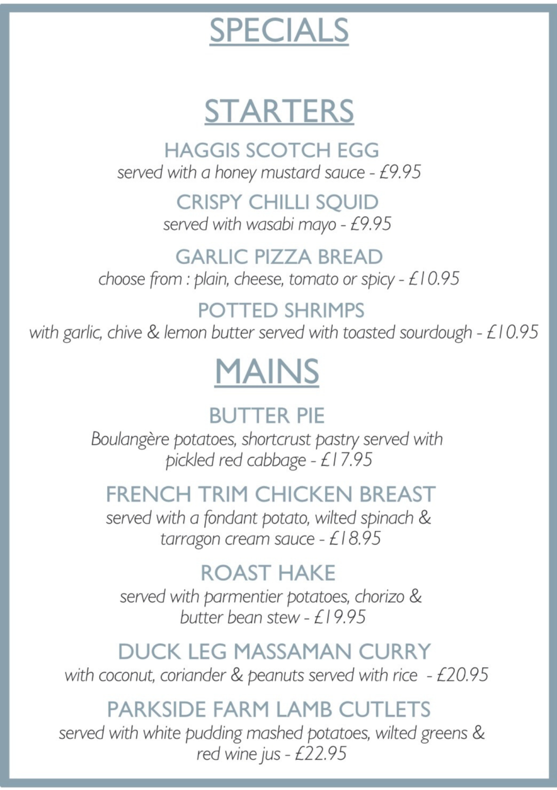 Menus - The Patten Arms